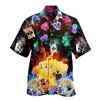 Keephen Hommes/Femmes D&eacute;s Poker Impression 3D Chemise Hawaiienne Cool Chemise &agrave; Boutons Manches Courtes Haut Streetwear