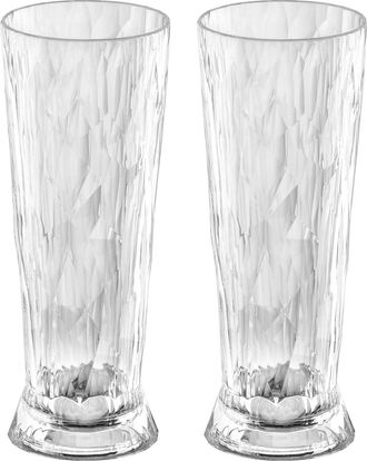 Koziol Superglas Club No. 11, 2 Stück, 500 ml, Bierglas aus kristallklarem Kunststoff, luxuriös, unzerbrechlich, wiederverwendbar, Party, Camping, 2er Set