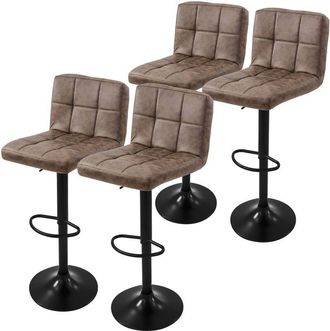 ML Design Ml-design - Barhocker 4er Set, Bezug aus Kunstleder, Braun, Gepolsterter Barstuhl mit R&uuml;ckenlehne und Fu&szlig;st&uuml;tze, Tresenhocker h&ouml;henverstellbar, 360&deg;