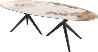 DELIFE Esstisch Edge Oval Keramik Minas Melange Wei&szlig;-Beige 280x130 Estelar rund Metall Schwarz