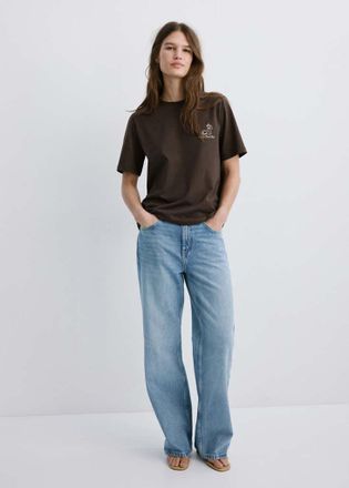 Mango Bedrucktes Baumwoll-T-Shirt braun - Damen - XXS - MANGO