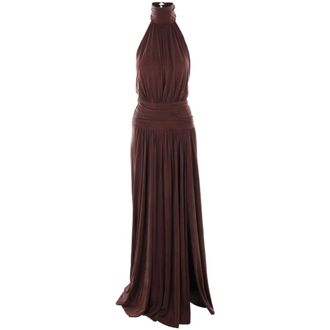 Elisabetta Franchi Femme, Robes, Brun, Taille: 42 FR Robe Longue de Soir&eacute;e Tapis Rouge avec Bijou