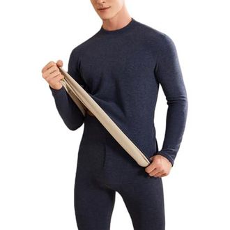 Generic Ensemble de sous-v&ecirc;tements thermiques doubl&eacute;s en polaire de couleur unie pour homme, cale&ccedil;on long pour homme, ensemble haut et bas thermiques pour lhi