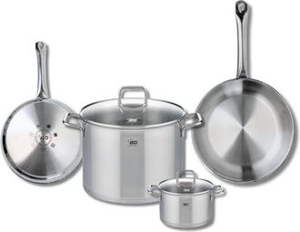 Fackelmann ELO 9502650 Batterie de cuisine 4 pi&egrave;ces, Set de 2 Po&ecirc;les de cuisson 24 et 28 cm et 2 faitouts 14 et 26 cm Elo Profi Citrin, inox, induction, Gris Ant