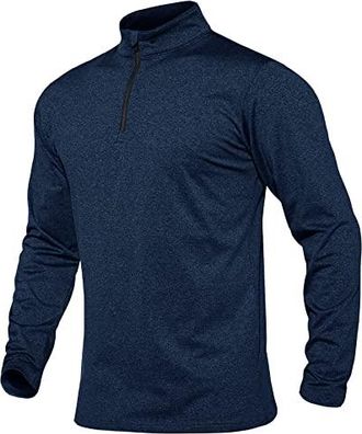 Magcomsen T-shirt de sport à manches longues pour homme - Respirant - 1/2 - Fermeture éclair - Léger - Hiver - Printemps - Pull polaire décontracté - Avec col m