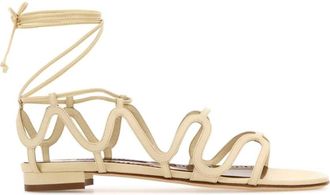 Manolo Blahnik Femme, Chaussures, Beige, Taille: 39 EU Sandales Fawdaflat