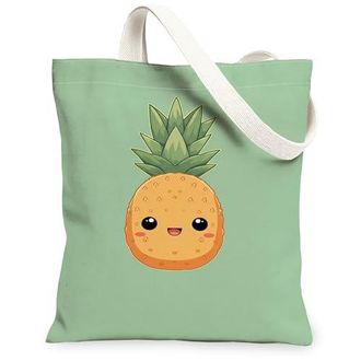 Generic Sacs fourre-tout en toile motif ananas, sacs d&eacute;picerie r&eacute;utilisables, l&eacute;gers et lavables en toile pour Su, vert, 13x15 Inch
