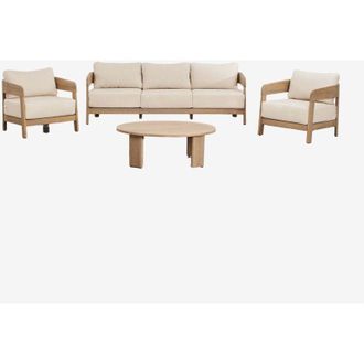 Sklum Wohnzimmerset mit 3er-Sofa, 2 Sesseln und Couchtisch aus Uleno-Akazienholz Helles Akazienbraun - Sklum