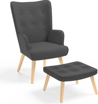 IDMarket Skandinavischer Sessel Ivar mit Fu&szlig;st&uuml;tze, Anthrazitgrau