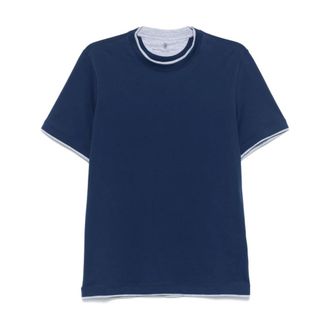 Brunello Cucinelli Layered Effect Marineblaues T-Shirt - - Tops - Herren - Blau - 3XL