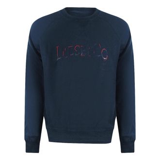 Diesel Distressed Logo Total Eclipse Blue Sweatshirt