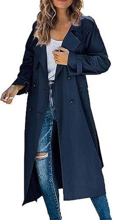 Generic Trench-coat grande taille pour femmes 2023 automne mode décontracté à manches longues double boutonnage ouvert sur le devant revers cranté coupe-vent 