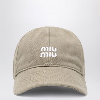 Miu Miu Denim-Baseballkappe mit Sticklogo in Beige und Amaranto