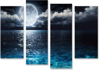 Islandburner Bild auf Leinwand Vollmond Am Meer In Die Nacht Bilder Wandbilder Poster