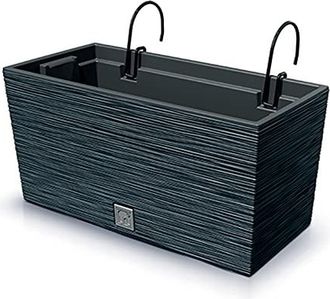 Prosperplast Anthrazitfarbenes Pflanzgef&auml;&szlig; mit Beh&auml;lter und Aufh&auml;ngehaken, Kollektion FURU, 39,5 x 18,5 x 19,5 cm, Fassungsverm&ouml;gen 8 L