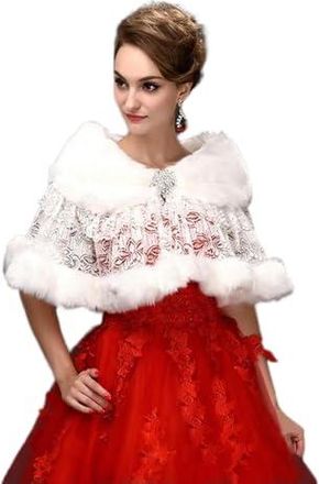 Generic NYSBH Ch&acirc;le de mari&eacute;e blanc creux en dentelle avec boucle en strass pour robe de f&ecirc;te dhiver, blanc, Taille unique