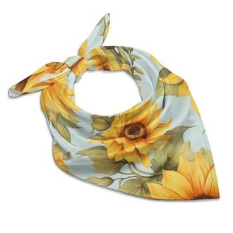 Generic Écharpe carrée en soie légère avec tournesols jaunes - Écharpe florale pour cheveux - Respirant - Cadeau pour femme et homme, multicolore, 60x60cm