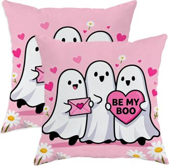Generic Geister-Halloween-Herzumschlag, Verspielt, Halloween Kissenh&uuml;llen Quadratische Zierkissenbezug Komfort Zierkissenbez&uuml;ge F&uuml;r Bett Schlafzimmer Sofa 45X