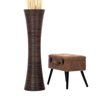 Leewadee Große Deko Bodenvase Für Dekozweige, Hohe Standvase Für Pampasgras, Design Holzvase, 105 cm, Braun