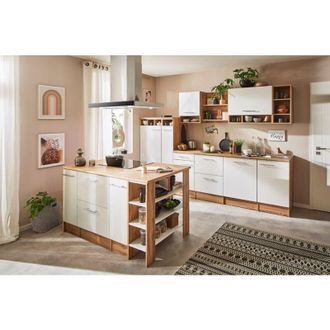 Respekta Küche Küchenzeile Inselküche Einbauküche Eiche Weiß Hilde 310 cm Respekta