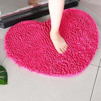 Generic Tapis de Bain Absorbant en Chenille, Tapis de Sol de Salle de Bain en Peluche Moelleuse, Tapis de Douche en Microfibre en Forme de Coeur, Tapis Antidé