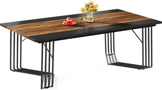 Tribesigns Rechteckiger Esstisch f&uuml;r 8-10 Personen, 200cm Gro&szlig;er industrieller K&uuml;chentisch Esstisch f&uuml;r Wohnzimmer, K&uuml;che, Metallgestell, Rustikales Braun