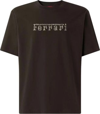 Ferrari T-shirt en coton avec logo brod&eacute; - Homme - Tops - Brun - Taille: S