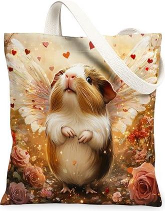 Generic Sac fourre-tout en toile de cochon dInde pour le shopping, 33 x 38 cm, sac d&eacute;picerie r&eacute;utilisable pour la Saint-Valentin, motif animal de voyage, d&eacute;co