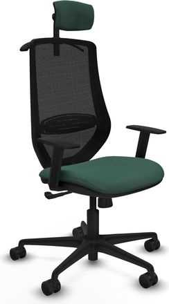 Piqueras y Crespo Schreibtischstuhl mit 1D-Armen, h&ouml;henverstellbare Lendenwirbelst&uuml;tze und h&ouml;henverstellbares Kopfteil, Schwarz / Flaschengr&uuml;n