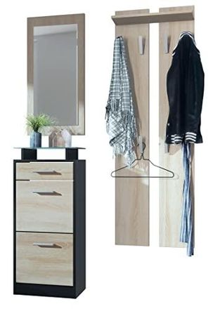 Vladon Ensemble de Meubles dentrée Loret V2 Mini, Corps en Noir Mat/Façades en Chêne Brut