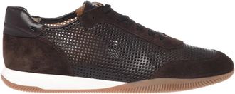Baldinini Homme, Chaussures, Brun, Taille: 44 EU Baskets en daim et cuir perfor&eacute;