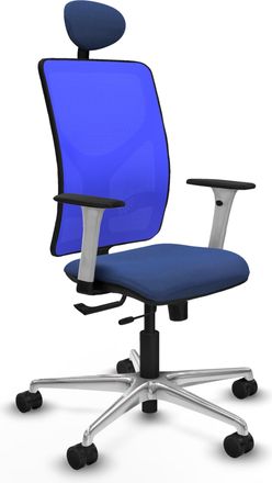 Piqueras y Crespo B&uuml;rostuhl mit wei&szlig;en und schwarzen Armlehnen, h&ouml;henverstellbare Lendenwirbelst&uuml;tze und festes Kopfteil, ausgestattet mit Syncro/Traslack. Blau/Marineb