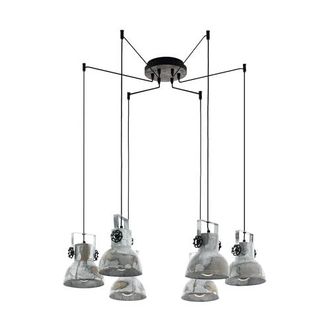 Eglo Pendellampe Barnstaple, 6 flammige Vintage Pendelleuchte im Industrial Design, Retro Hängelampe aus Stahl im Zink Used-Look, Holz, Farbe: Braun-Patina