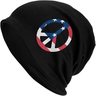 Generic Bonnet Tricoté Drapeau Américain Symbole De Paix Douillet Revers Beanie Doux Skull Casquette pour Homme Hiver