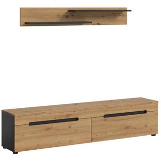 ebuy24 Meuble TV suspendu 170x38x33cm d&eacute;cor naturel et anthracite - KANUT