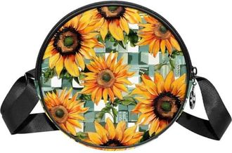 Generic Petit sac &agrave; bandouli&egrave;re rond pour femme, motif tournesol avec fermeture &eacute;clair, bretelles r&eacute;glables, style d&eacute;contract&eacute;, pour femmes et filles
