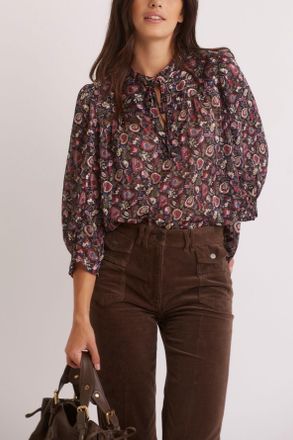 Gerard Darel Blouse boh&egrave;me en mousseline lam&eacute;e imprim&eacute;e - CASEY - Noir