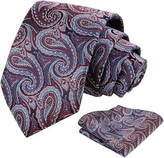 Alizeal Ensemble cravate jacquard cachemire et poche carr&eacute;e classique r&eacute;tro daffaires d&eacute;contract&eacute; pour homme, Bleu + bordeaux, taille unique