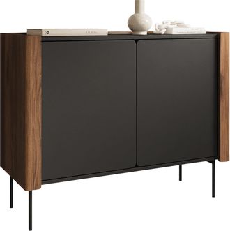 Mirjan24 Kommode Wiseri KK105 mit 2 Türen und Einlegeböden, Sideboard, Wohnzimmerkommode mit grifflosem Öffnungssystem, Kommodenschrank (Nuss Warmia/Schwarz)