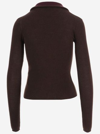 Frankie Shop Womens Half-Zip Ribbed Wool And Silk Sweater Brown Merino