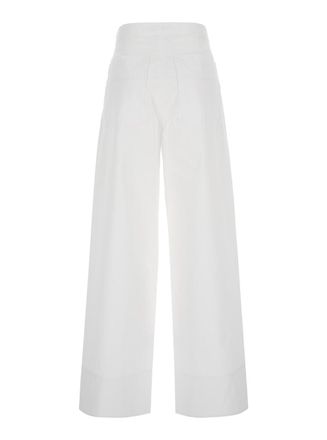 Toteme Womens White Cotton Pants With Rear Pockets Organic Trousers