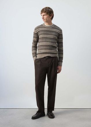 Mango Pull en maille ray&eacute;e m&eacute;lang&eacute;e laine et alpaga marron moyen - Homme - XXL - MANGO MAN
