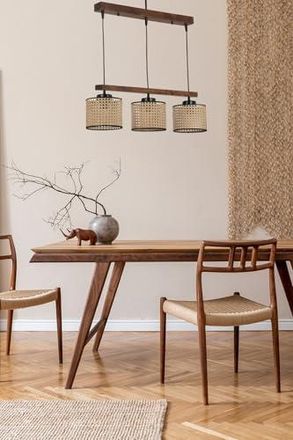 Opviq Rustic Wooden Chandelier, Vintage Color, 15 cm Diameter, 80 cm Height, Adjustable, E27 Socket, Max 40W, Electrostatic Oven Dried Paint | Perfect for S