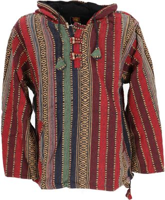 Guru Shop Goa Kapuzenshirt, Baja Hoodie, Boho Style Kapuzenpullover - Rot, Herren, Baumwolle, Size:M