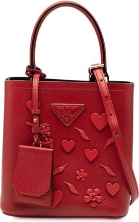 Prada Hobo Bags - Small Embellished Saffiano Cuir Panier Satchel - Gr. unisize - in Rot - f&uuml;r Damen