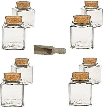 Viva Haushaltswaren 8 x kleines Gew&uuml;rzglas eckig 100 ml, Glasdose mit Korkverschluss als Gew&uuml;rzdose & Vorratsdose f&uuml;r Gew&uuml;rze, Salz etc. verwendbar (inkl. kleiner Holzsch