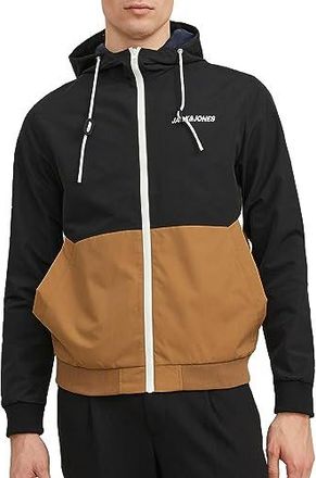 Jack & Jones Jjerush Hood Bomber Noos Homme Blouson aviateur, Noir/détails : outre/blanc, M