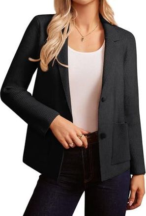 Grace Karin Blazer en tricot &agrave; manches longues pour femme avec deux boutons, col taille et revers &agrave; encoche - Cardigan daffaires d&eacute;contract&eacute; pour bureau, Noir, L