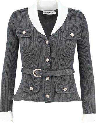 Self Portrait Femme, Pulls, Gris, Taille: 36 FR Cardigan en maille c&ocirc;tel&eacute;e