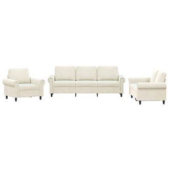vidaXL 3-tlg. Sofagarnitur mit Kissen Creme Samt vidaXL